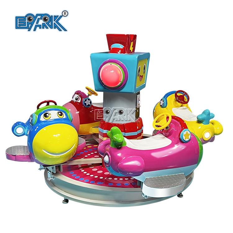Coin Operated Kiddie Ride Fun Flight Mini Carousel 4 Person Merry Go ...